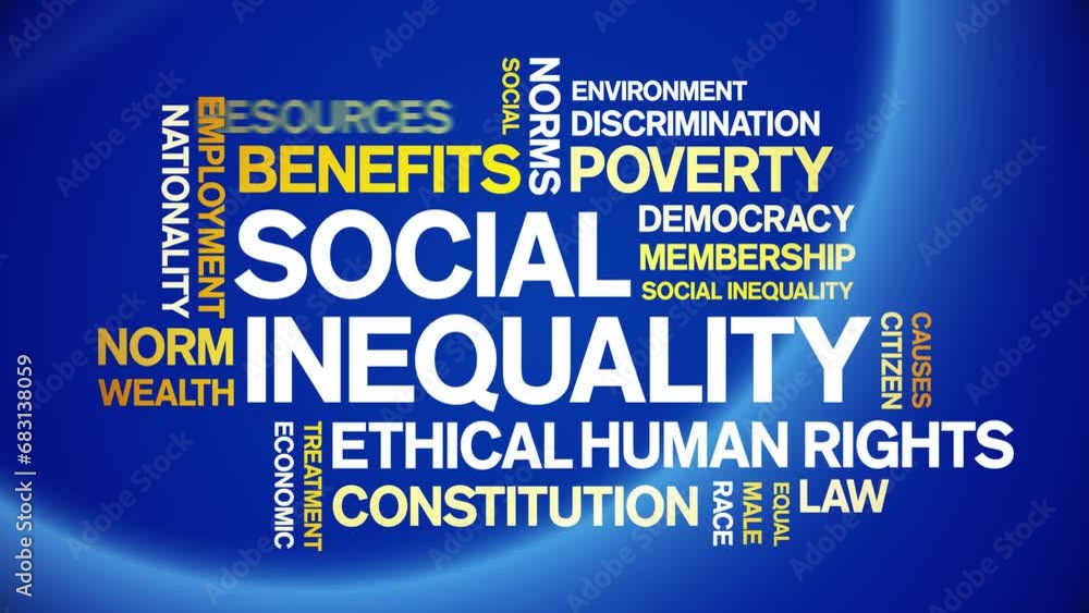 Social inequality animated tag word cloud;Human rights issues text ...
