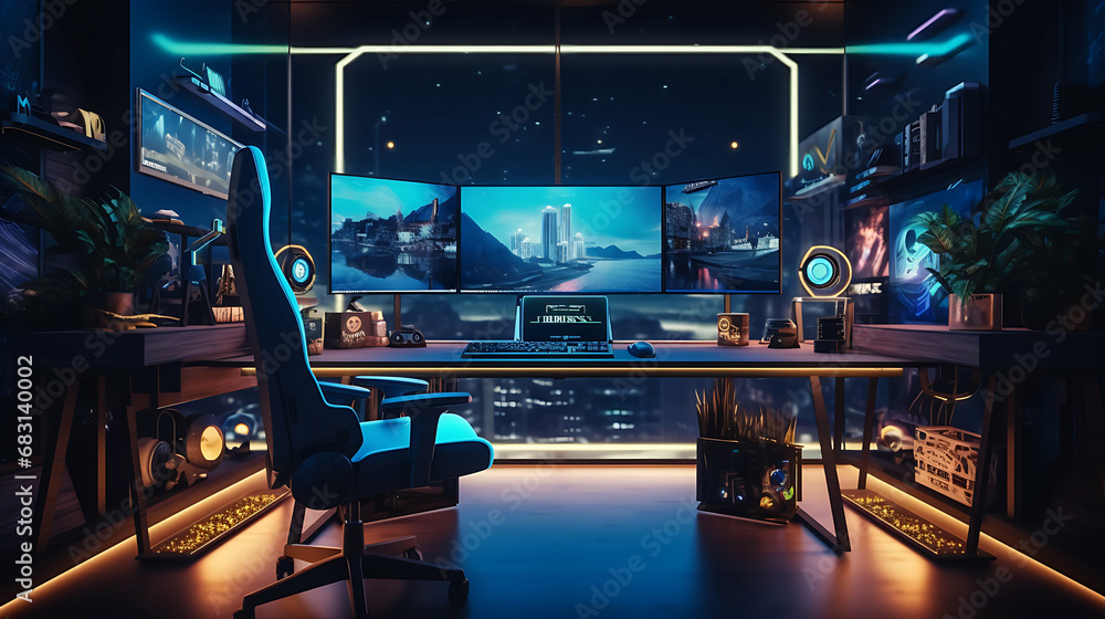 High-Tech Computer and Gaming Room: Realistic 8K Ultra-HD Setup Stock ...