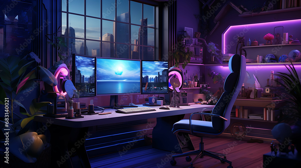 High-Tech Computer and Gaming Room: Realistic 8K Ultra-HD Setup ...