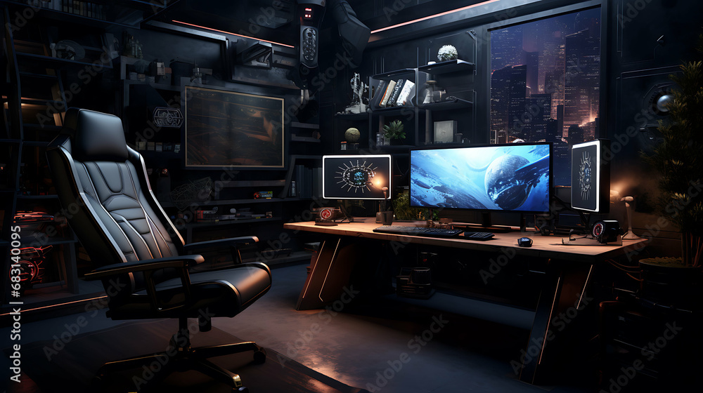 High-Tech Computer and Gaming Room: Realistic 8K Ultra-HD Setup Stock ...