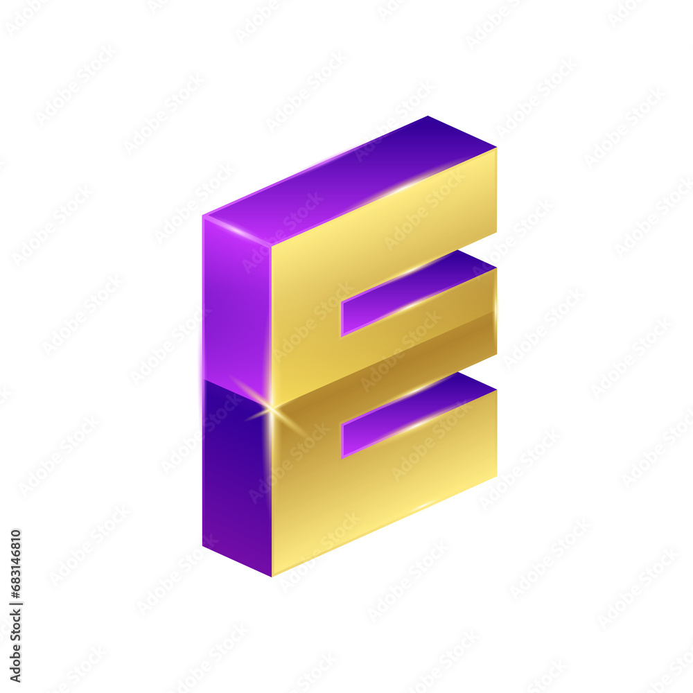 3D Letter E Gold Color Transparent Background. Alphabet Initial Letter ...