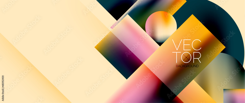 Squares and circles design. Fluid color gradients with metallic effects ...