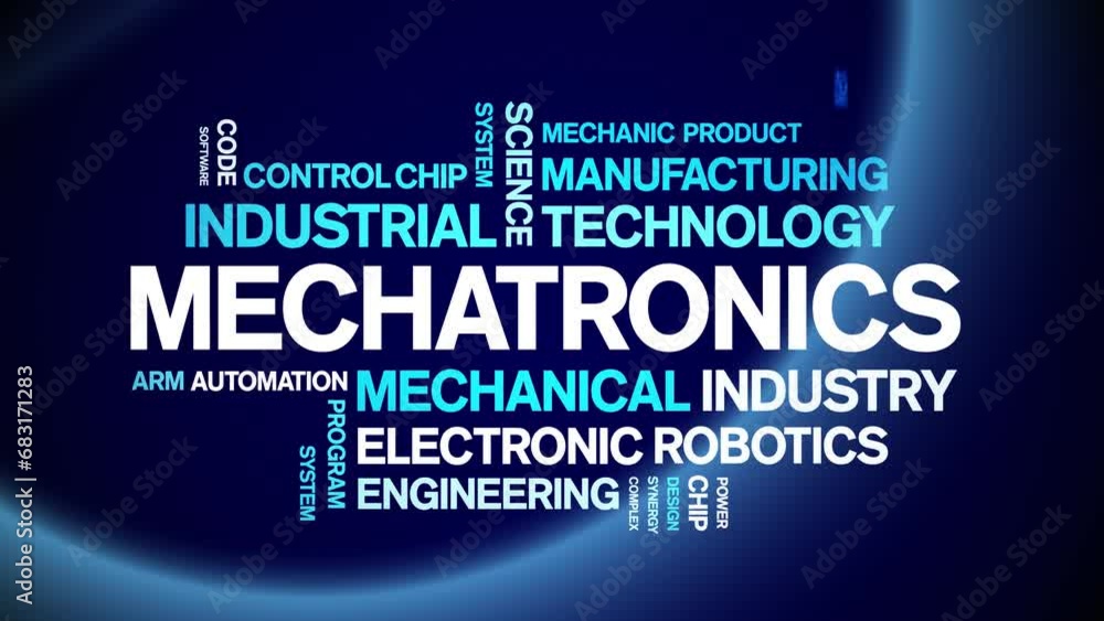 Mechatronics animated tag word cloud;text design animation kinetic ...