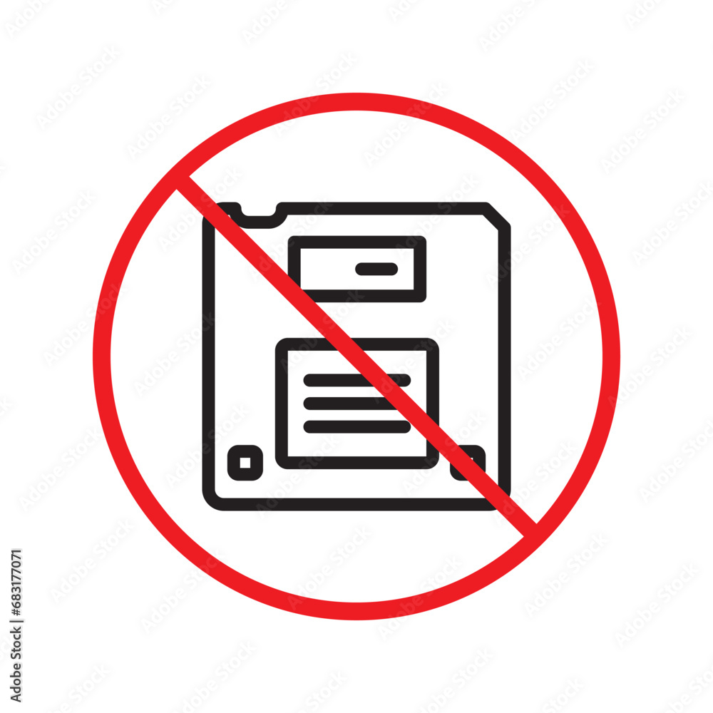 Forbidden floppy disk icon. No floppy disk vector sign. Prohibited disc ...