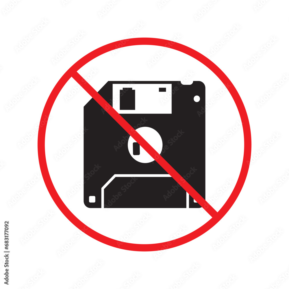 Forbidden floppy disk icon. No floppy disk vector sign. Prohibited disc ...