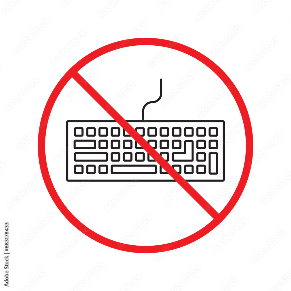 Forbidden keyboard vector icon. Warning, caution, attention ...