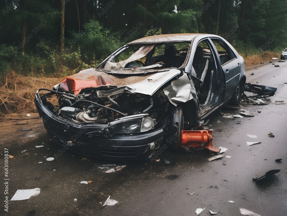 Broken down car with open hood on the side of the road, stranded and in ...