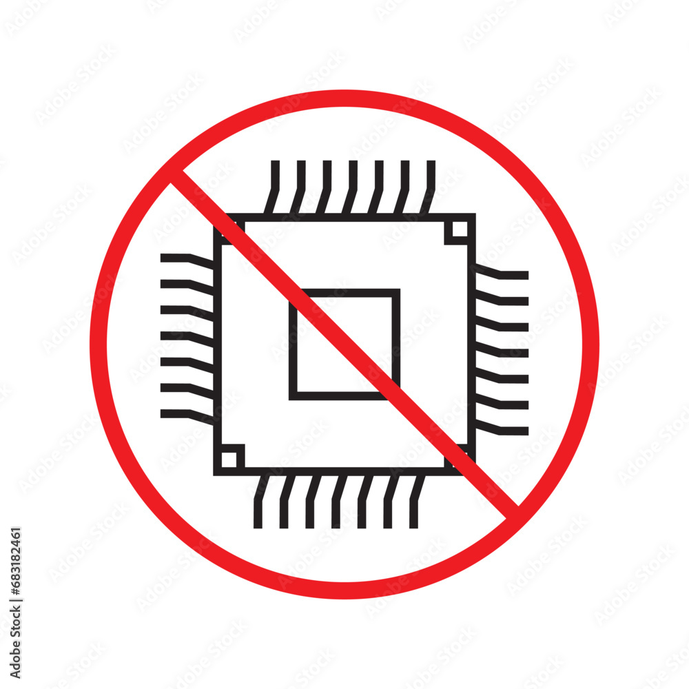 Forbidden processor vector icon. Warning, caution, attention ...