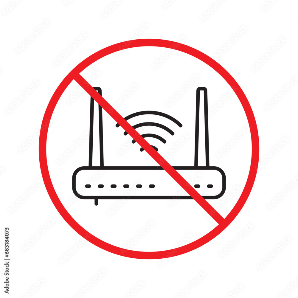 Forbidden router icon. Warning, caution, attention, restriction, label ...