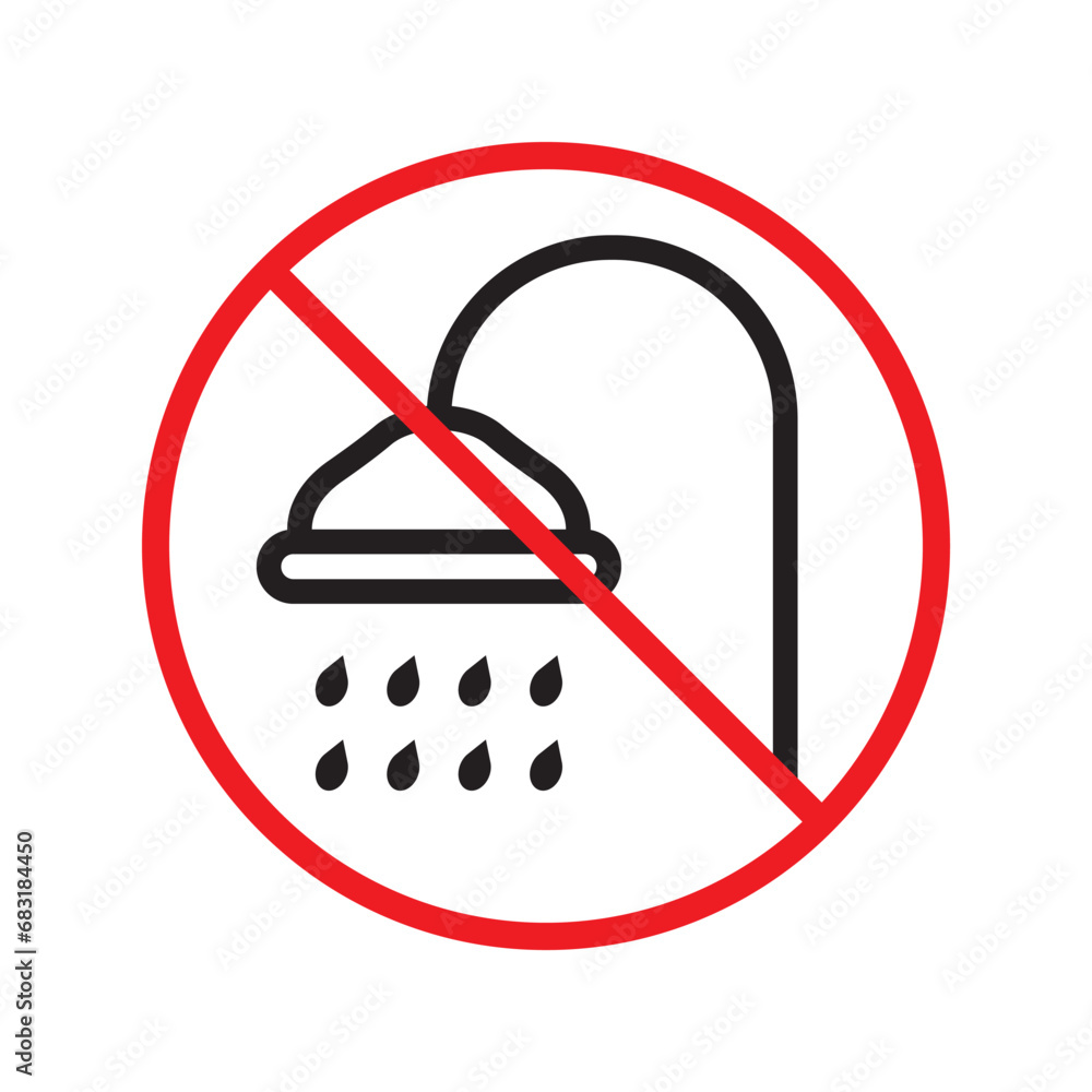 Forbidden shower icon. No shower vector sign. Prohibited Warning shower ...
