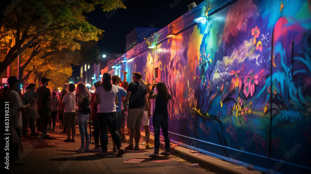 Graffiti artist showcases their talents on a massive canvas in front of ...