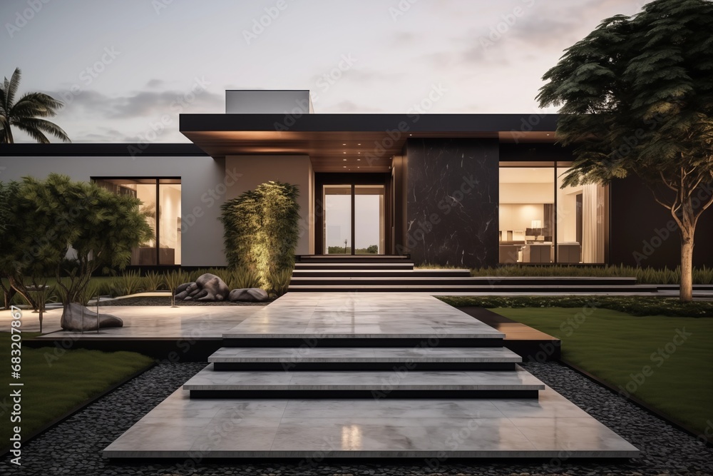 modern landscape design home front exterior design with lawn with the ...