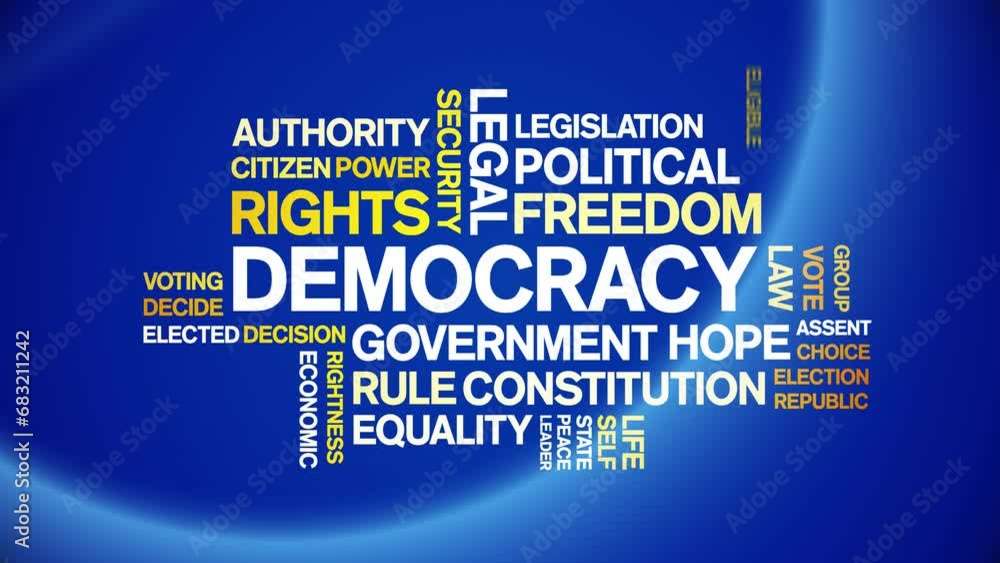Democracy animated tag word cloud;text design animation kinetic ...