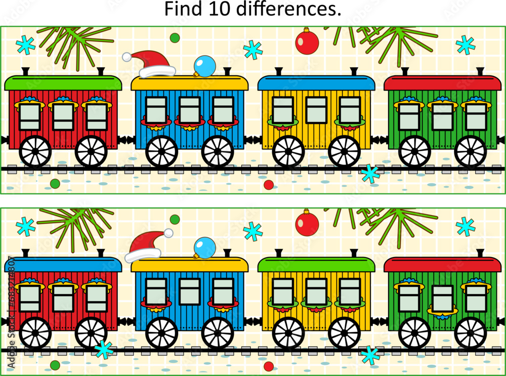 Difference game with winter holidays polar express toy train cars. Find ...