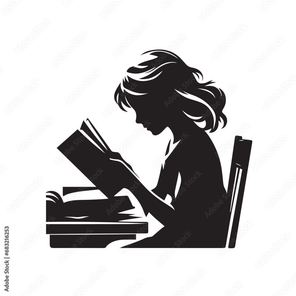 Behold the captivating portrayal of a girl studying in silhouette, where the interplay of light ...