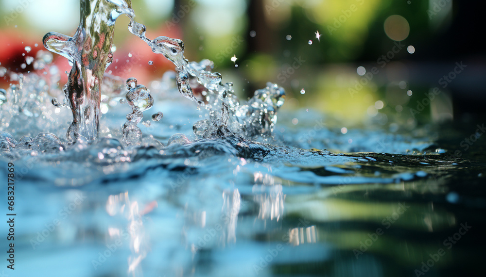 Dynamic water splash captured on a vibrant blue pool background. Stock ...