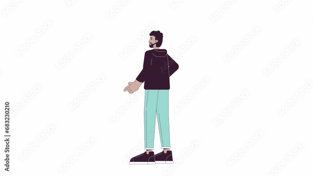 Bearded african american man scrolling hand line 2D character animation ...
