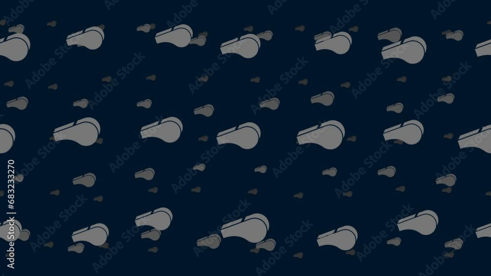 Sports whistle symbols float horizontally from left to right. Parallax ...