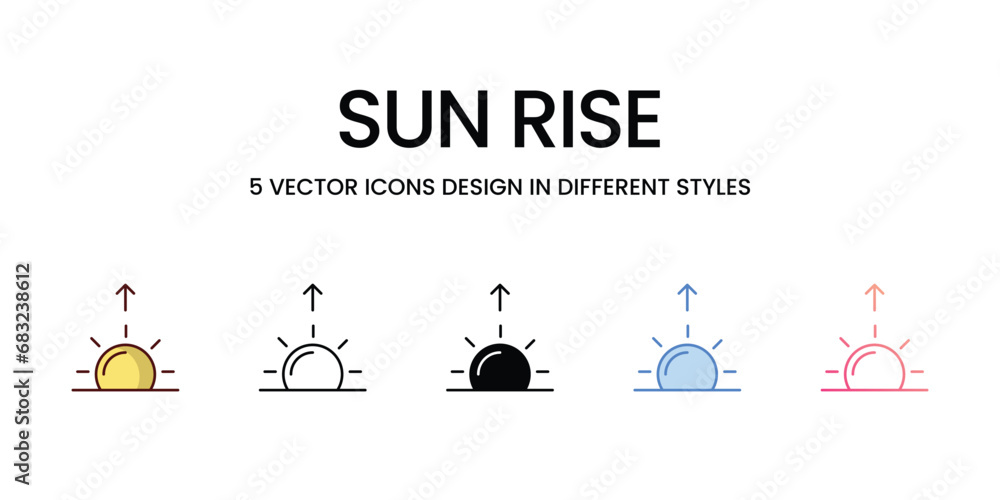 Sun Rise Icon Design in Five style with Editable Stroke. Line, Solid ...
