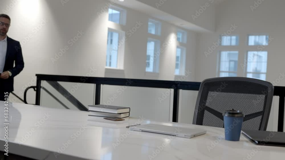 Start and end of working day. Office worker comes home from work ...