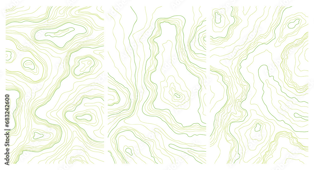 Illustration of a topographic map of the island hand drawn set ...