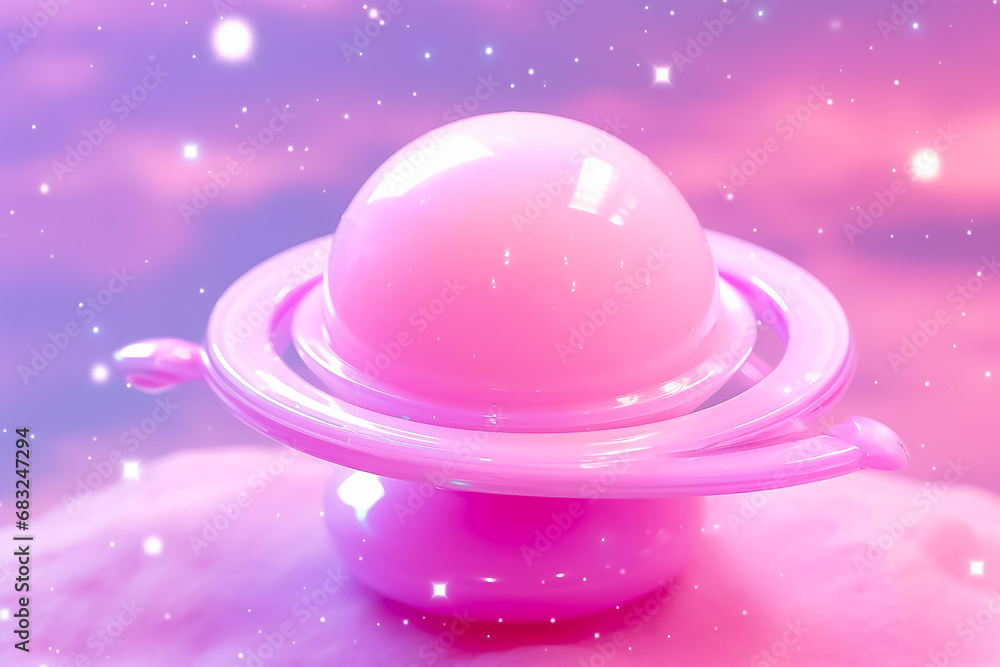 pink planets in space and space bubbles, in the style of sailor moon ...