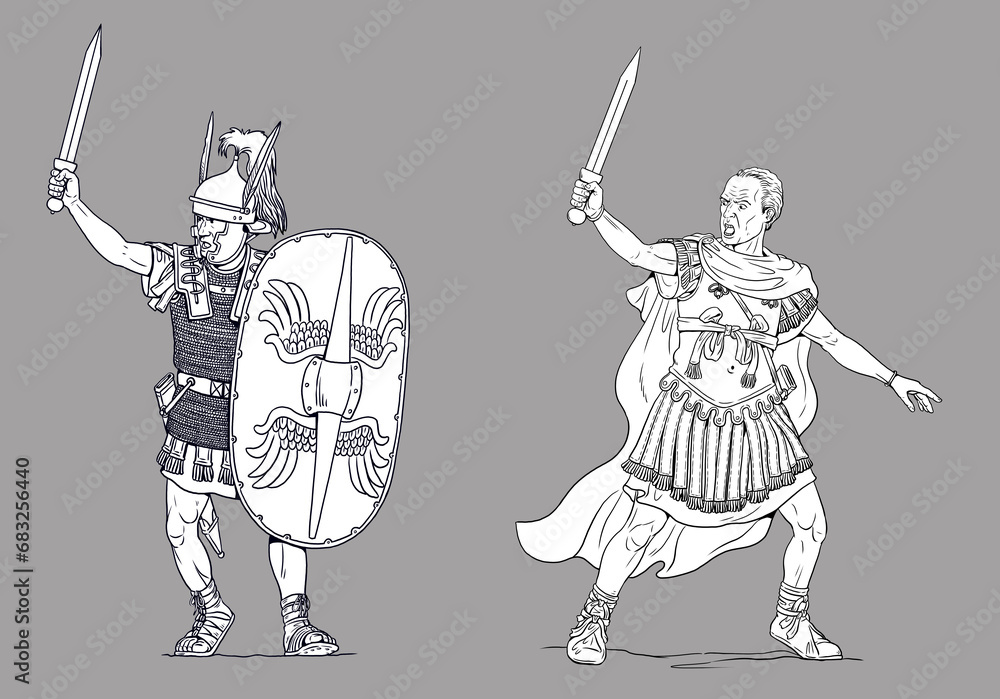 Roman general and imperator Gaius Julius Caesar with roman centurion ...