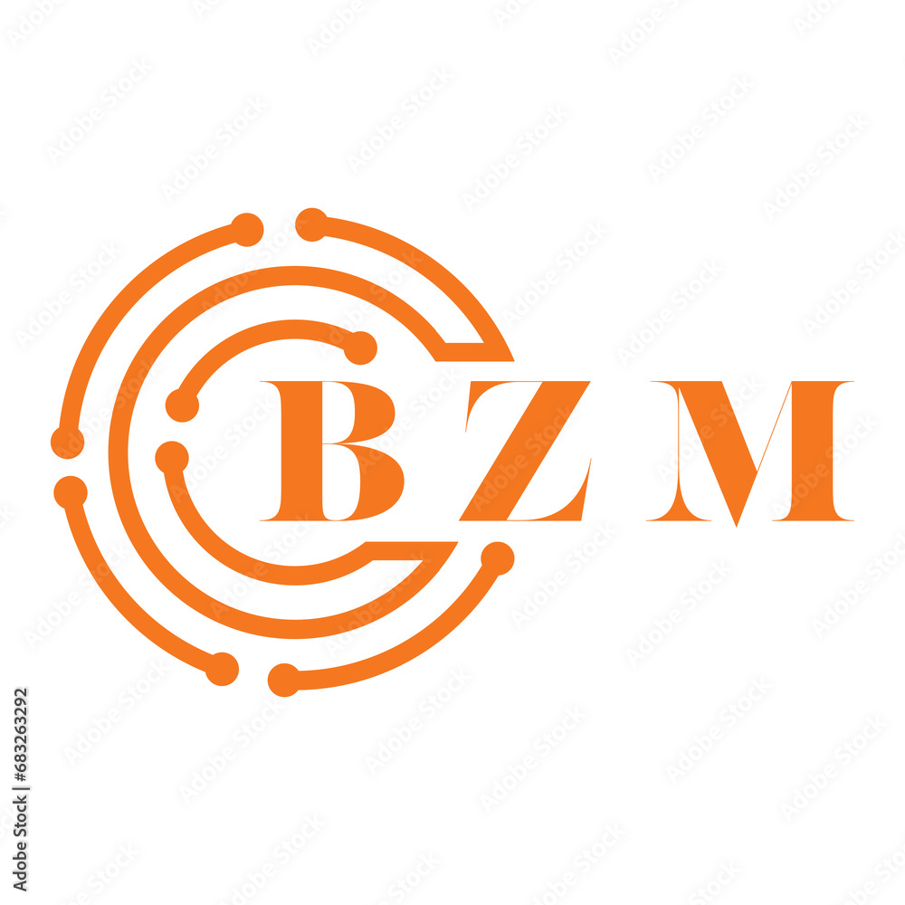 BZM letter design. BZM letter technology logo design on white background. BZM Monogram logo ...