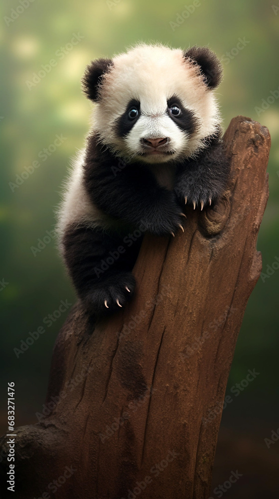 Panda bears in the wild of China, in the style of emotional body ...