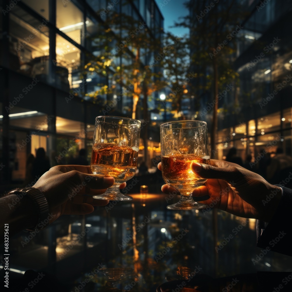 Cheers with both glasses concept of friendship, cooperation, business ...
