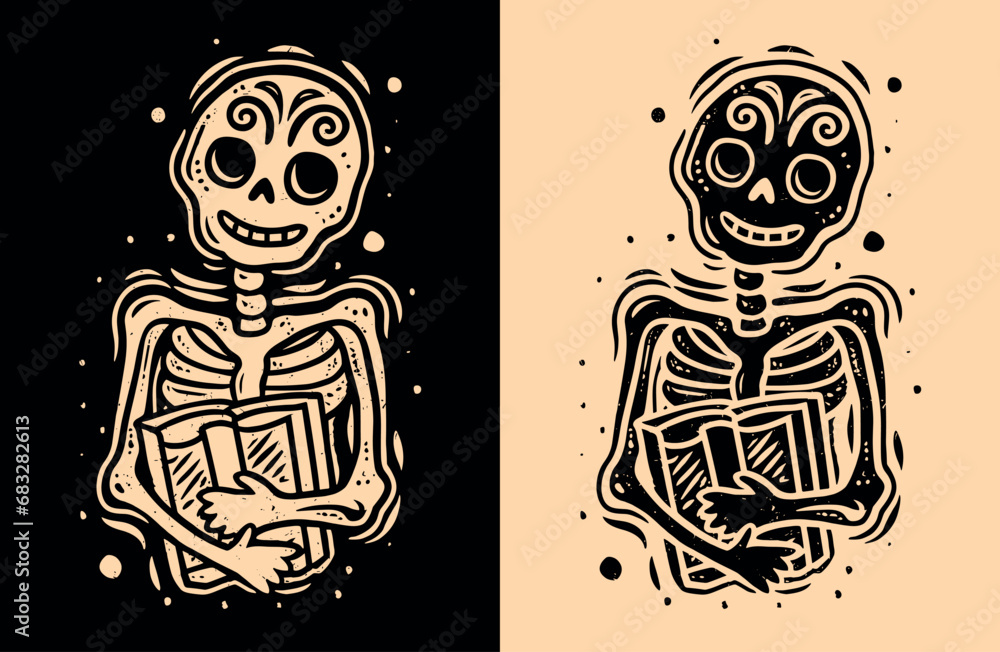 Skeleton reading a book. Cute skeleton holding book vintage distressed ...