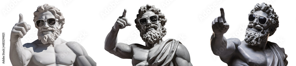 Collection of male statues in the style of Greek gods pointing finger ...