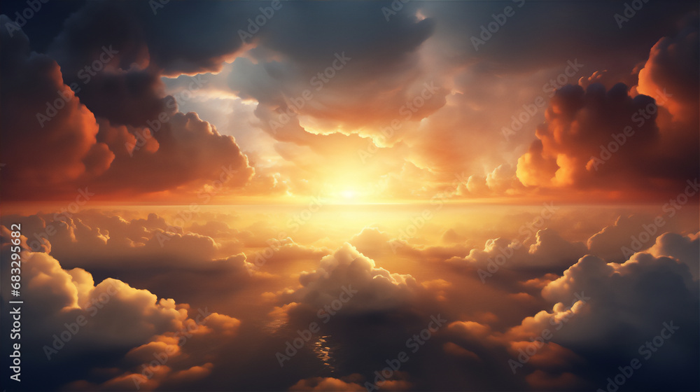 dramatic sky with Cumulonimbus clouds and ray of light from the sun in ...