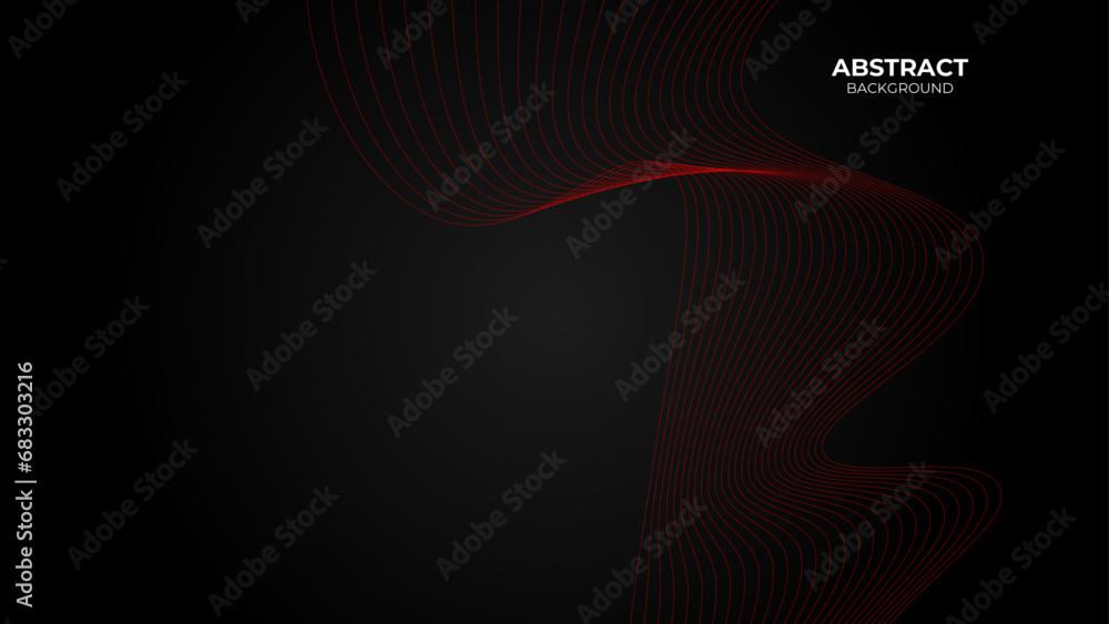Abstract red wave lines isolated on black background. Dark premium ...