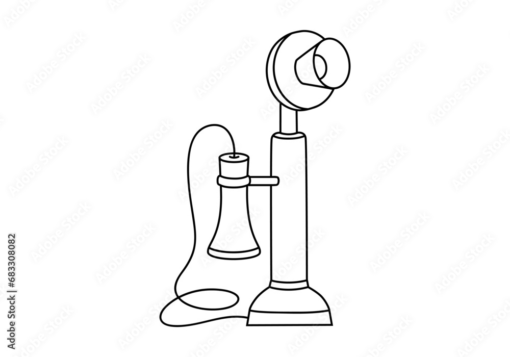 Hand drawn cute outline illustration of antique wired landline phone ...