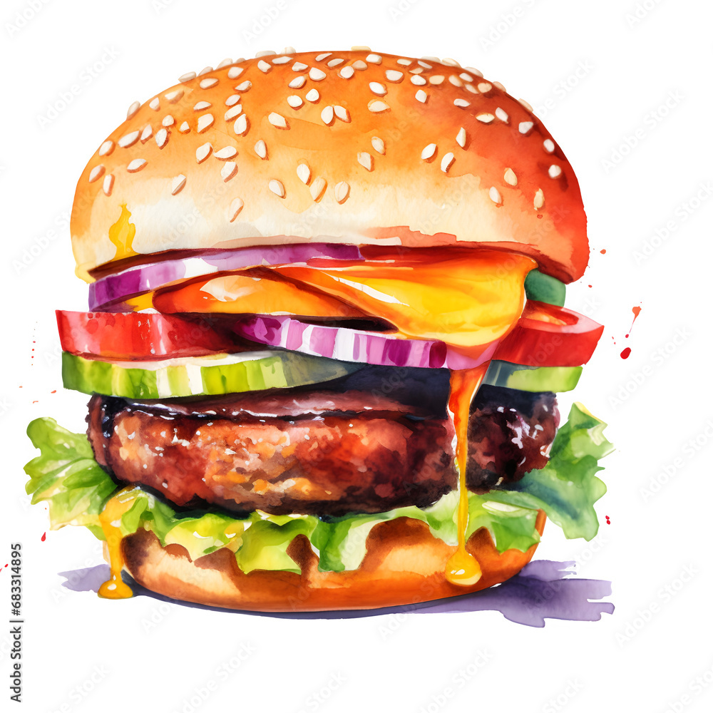hamburger watercolor clipart Stock Illustration | Adobe Stock
