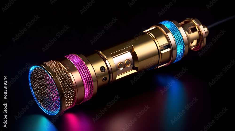 flashlight on black background,Microphone, Shiny grey iron microphone ...