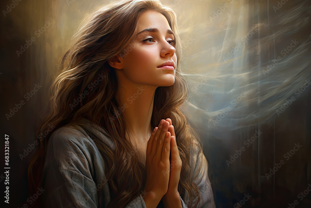 beautiful girl praying to god with heaven light Stock Illustration ...