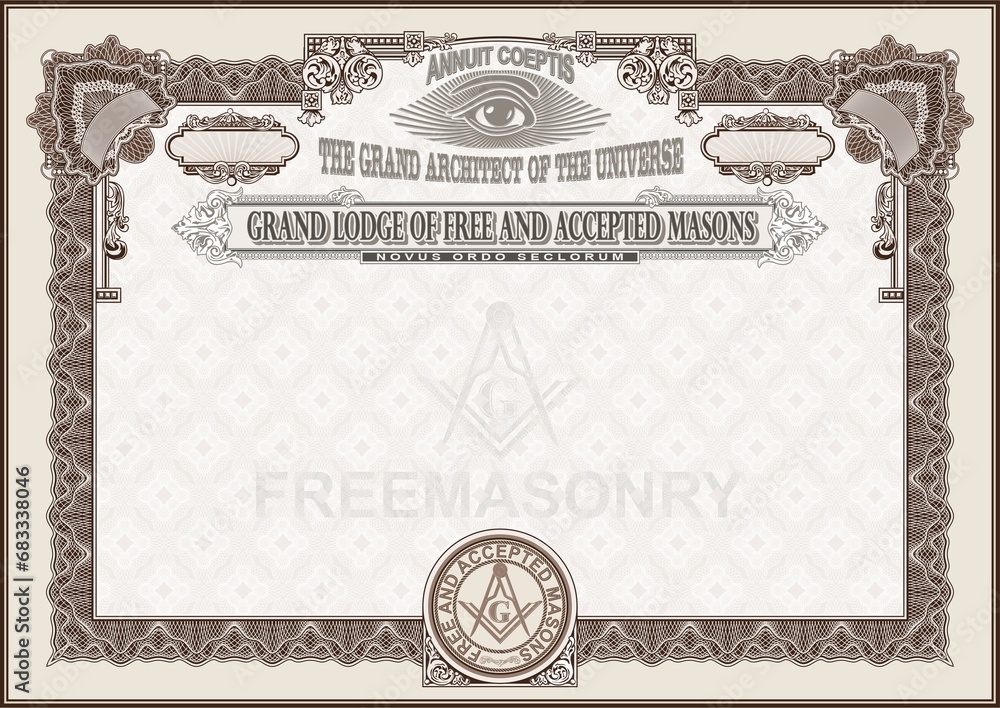 Horizontal blank with Masonic symbols for creating certificates ...