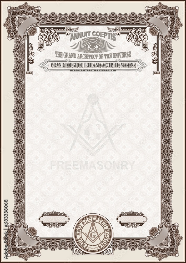 Vertical blank with Masonic symbols for creating certificates, diplomas ...