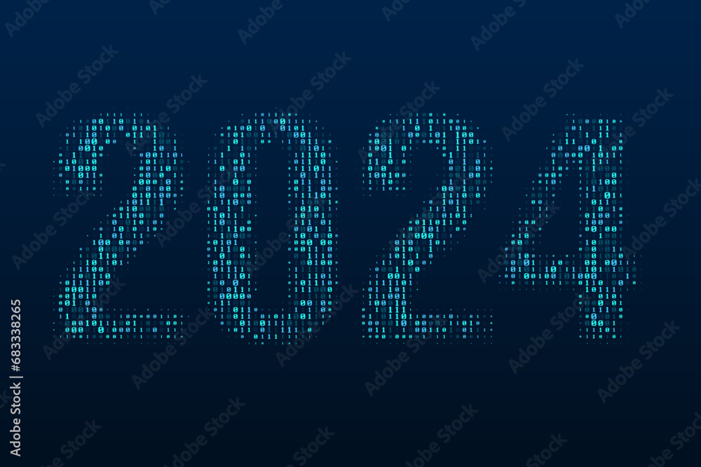 Happy New Year 2024 consists of a bright blue digital data matrix of ... Happy New Year 2024 consists of a bright blue digital data matrix of ...