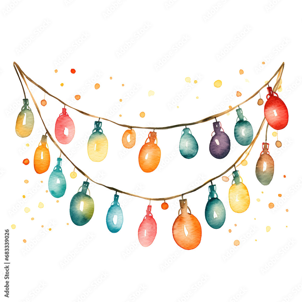Hand Painted Watercolor Christmas Lights Clipart, Cute Festive String ...