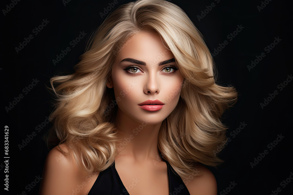 Portrait Of A Fashionable Blonde Woman With Salon Styled Hair Stock