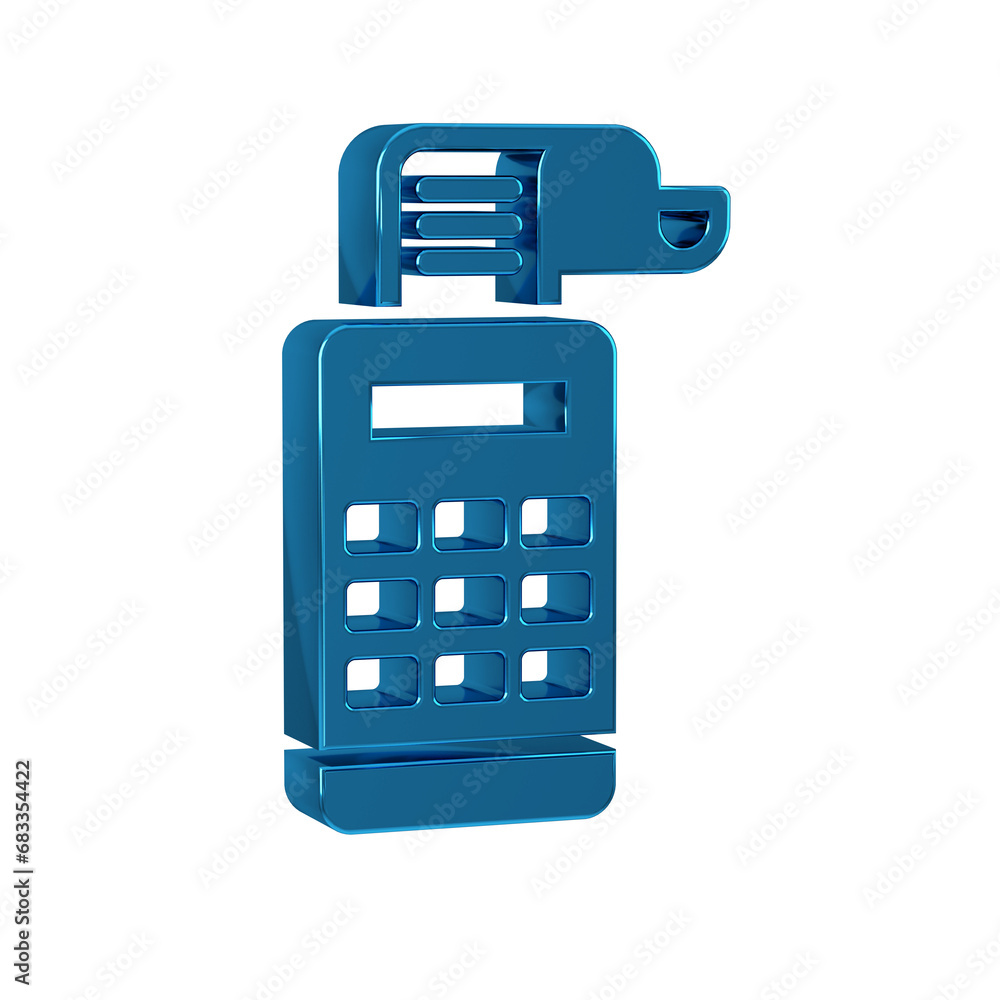 Blue Cash register machine with a check icon isolated on transparent ...