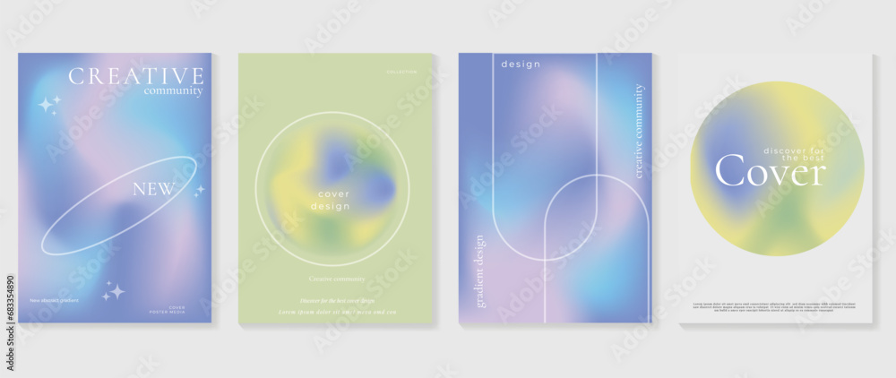 Aesthetic poster design set. Cute gradient holographic background ...