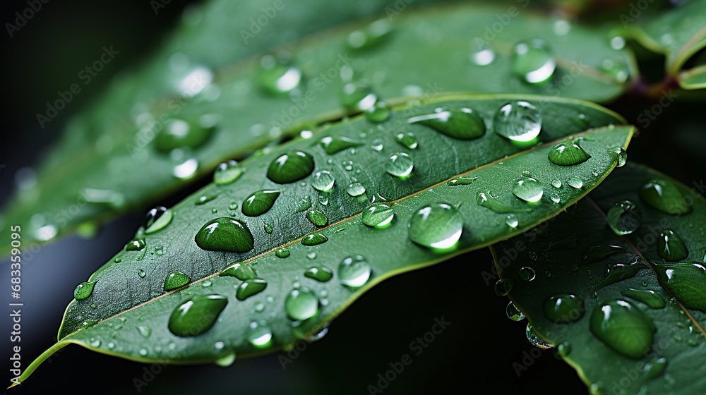 An Extreme Close-Up of a Rain-Soaked Leaf, Highlighting the Mesmerizing ...