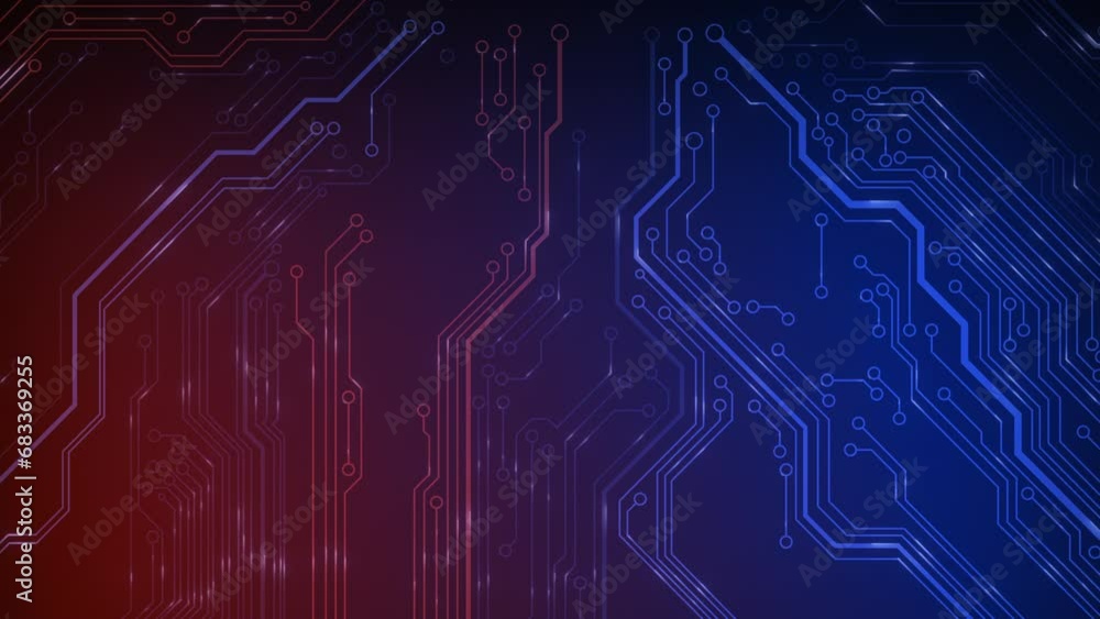 Animated circuit board. Digital technology background. Central computer ...
