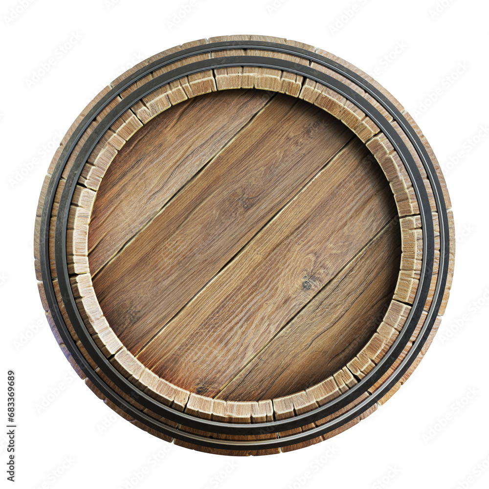 Wooden barrel top view isolated on white background 3d illustration ...