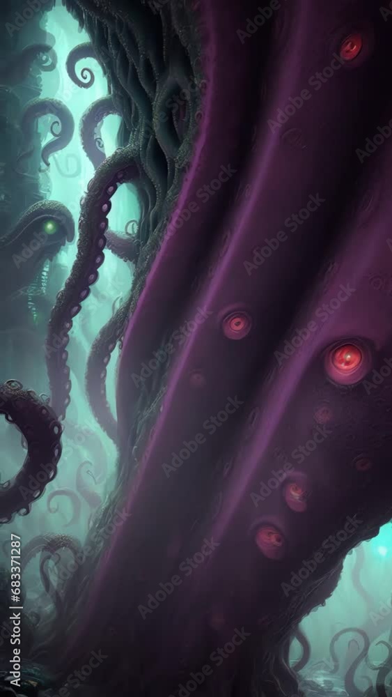 Mysterious deep-sea monsters, Cthulhu, huge tentacles, cosmic horror ...