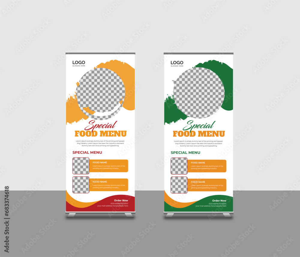 Modern food rollup template design with two colors, food rollup banner ...